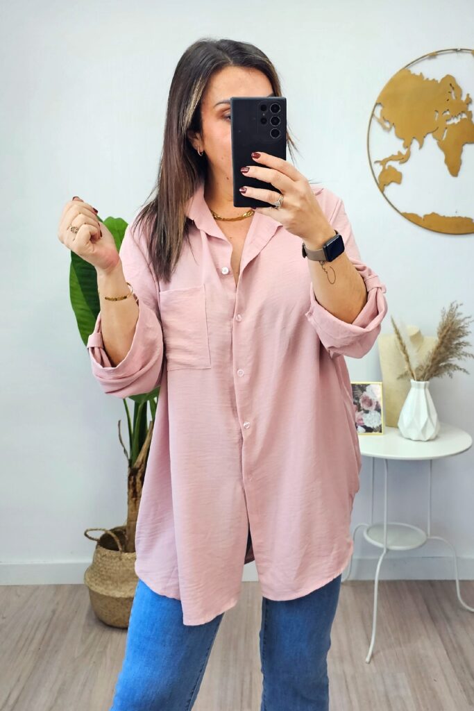 Camisa Larga Basic Rosa Empolvado - Corazón XL Tallas Grandes